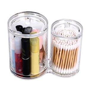 Hipiwe Clear Acrylic Cotton Swab Holder Preminm Quality Round Container Cotton Pad Q-tip Organize Case for Make Up Brush Clear Apothecary Jar