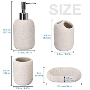 L'ARL GMVOI Bathroom Accessory Set,4 Piece Bathroom Decor Accessories Sets Complete with Soap Dispenser,Toothbrush Holder,Bathroom Tumbler,Soap Dish for Bathroom Vanity Countertop Accessories,Beige