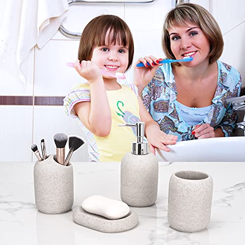 L'ARL GMVOI Bathroom Accessory Set,4 Piece Bathroom Decor Accessories Sets Complete with Soap Dispenser,Toothbrush Holder,Bathroom Tumbler,Soap Dish for Bathroom Vanity Countertop Accessories,Beige