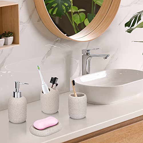 L'ARL GMVOI Bathroom Accessory Set,4 Piece Bathroom Decor Accessories Sets Complete with Soap Dispenser,Toothbrush Holder,Bathroom Tumbler,Soap Dish for Bathroom Vanity Countertop Accessories,Beige