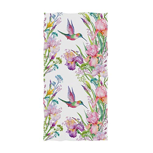 Naanle Spring Hummingbirds Irises Flowers Floral Print Soft Highly Absorbent Large Decorative Guest Hand Towels Multipurpose for Bathroom, Hotel, Gym and Spa (16 x 30 Inches)