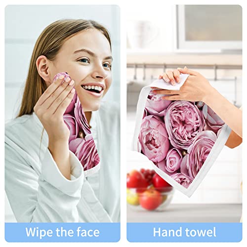 ALAZA Wash Cloth Set Pink Rose & Flower - Pack of 6 , Cotton Face Cloths, Highly Absorbent and Soft Feel Fingertip Towels(236br3a)