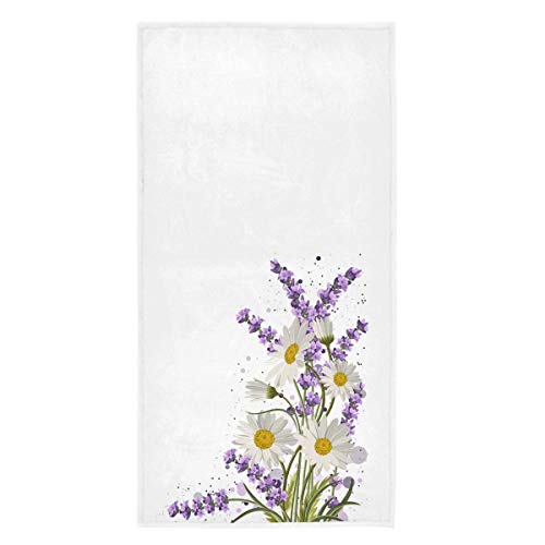 Naanle Stylish Beautiful Daisy Lavender Flowers Soft Guest Large Home Decorative Hand Towels Multipurpose for Bathroom, Hotel, Gym and Spa (16 x 30 Inches,White)