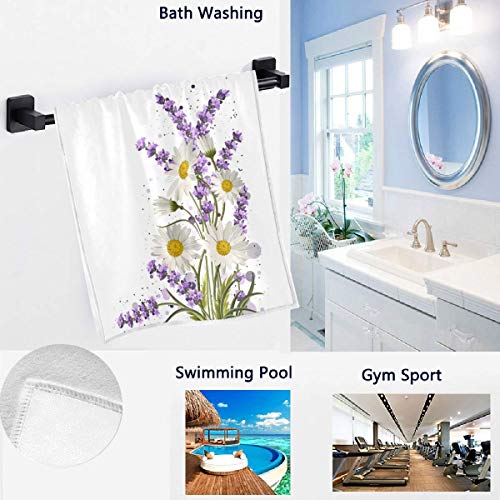 Naanle Stylish Beautiful Daisy Lavender Flowers Soft Guest Large Home Decorative Hand Towels Multipurpose for Bathroom, Hotel, Gym and Spa (16 x 30 Inches,White)