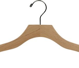 The Great American Hanger Company Wavy Wood Top Hanger, Box of 100 Space Saving 17 Inch Wooden Hangers w/Natural Finish & Chrome Swivel Hook & Notches for Shirt Jacket or Dress