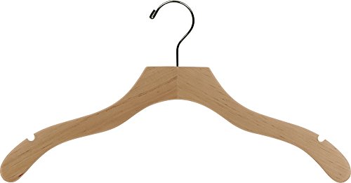 The Great American Hanger Company Wavy Wood Top Hanger, Box of 100 Space Saving 17 Inch Wooden Hangers w/Natural Finish & Chrome Swivel Hook & Notches for Shirt Jacket or Dress