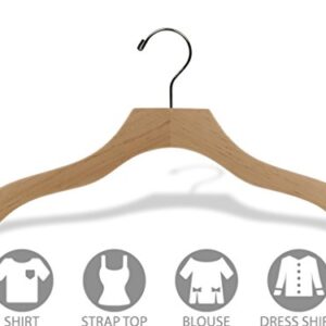 The Great American Hanger Company Wavy Wood Top Hanger, Box of 100 Space Saving 17 Inch Wooden Hangers w/Natural Finish & Chrome Swivel Hook & Notches for Shirt Jacket or Dress