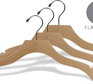 The Great American Hanger Company Wavy Wood Top Hanger, Box of 100 Space Saving 17 Inch Wooden Hangers w/Natural Finish & Chrome Swivel Hook & Notches for Shirt Jacket or Dress