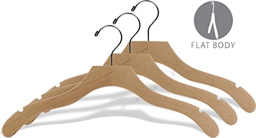 The Great American Hanger Company Wavy Wood Top Hanger, Box of 100 Space Saving 17 Inch Wooden Hangers w/Natural Finish & Chrome Swivel Hook & Notches for Shirt Jacket or Dress