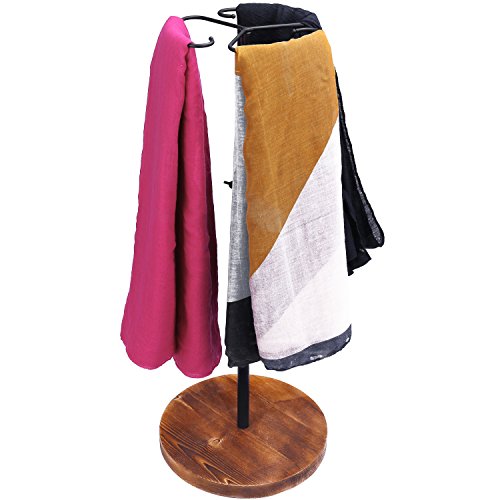 MyGift 24-Inch Metal Scarf Rack Stand Organizer with Adjustable Height and Wood Base, Countertop Hand Towel Rack