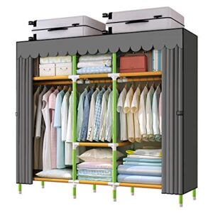 YOUUD Portable Closet 65 Inches Potable Wardrobe Clothes Closet, Colored Rods and Grey Cover Storage Organizer, Quick and Easy to Assemble, Extra Sturdy, Strong and Durable