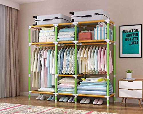 YOUUD Portable Closet 65 Inches Potable Wardrobe Clothes Closet, Colored Rods and Grey Cover Storage Organizer, Quick and Easy to Assemble, Extra Sturdy, Strong and Durable