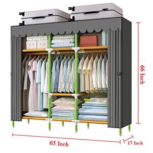 YOUUD Portable Closet 65 Inches Potable Wardrobe Clothes Closet, Colored Rods and Grey Cover Storage Organizer, Quick and Easy to Assemble, Extra Sturdy, Strong and Durable