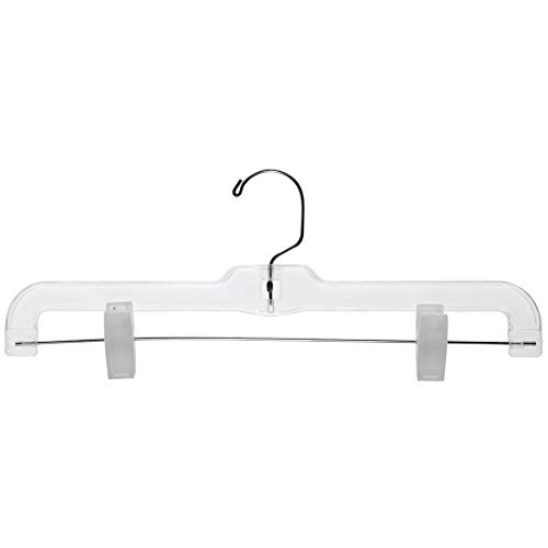 NAHANCO 600PC Plastic Skirt/Slack Hangers, Heavy Weight with Plastic Clips, 14", Clear (Pack of 100)