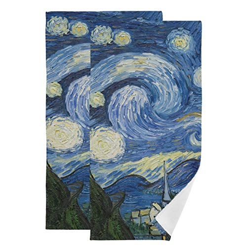 xigua 2pcs Starry Night Hand Towel Set Soft Fast Drying Washcloths Face Towels for Bathroom, Hotel, Spa, Yoga and Beach, 28 x 14 Inch