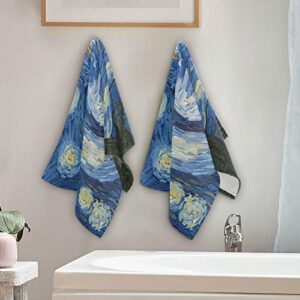 xigua 2pcs Starry Night Hand Towel Set Soft Fast Drying Washcloths Face Towels for Bathroom, Hotel, Spa, Yoga and Beach, 28 x 14 Inch