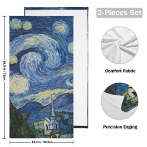 xigua 2pcs Starry Night Hand Towel Set Soft Fast Drying Washcloths Face Towels for Bathroom, Hotel, Spa, Yoga and Beach, 28 x 14 Inch