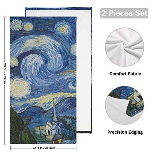 xigua 2pcs Starry Night Hand Towel Set Soft Fast Drying Washcloths Face Towels for Bathroom, Hotel, Spa, Yoga and Beach, 28 x 14 Inch