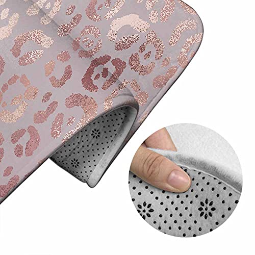 AOYEGO Rose Gold Leopard Skin 3 Pieces Bathroom Rugs Set Elegant Jaguar Spots Texture with Foil Effect Non Slip 23.6X15.7 Inch Soft Absorbent Polyester for Tub Shower Toilet