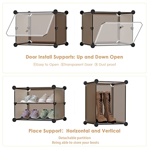 UNZIPE Shoe Rack with Door, 56 Pairs Shoes Storage Cabinet Plastic Freestanding Shoe Shelves DIY Cube Organizer for Closet, Bedroom，Garage Entryway, Dark Coffee