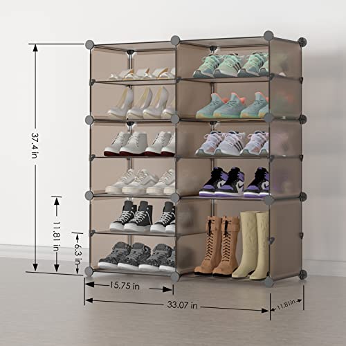 UNZIPE Shoe Rack with Door, 56 Pairs Shoes Storage Cabinet Plastic Freestanding Shoe Shelves DIY Cube Organizer for Closet, Bedroom，Garage Entryway, Dark Coffee