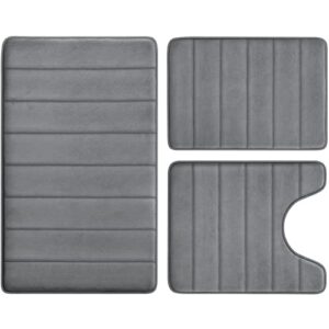 bysure bathroom rugs sets 3 piece dark grey memory foam non slip extra absorbent bath mat set for bathroom, soft bathroom rugs and mats set washable floor carpets