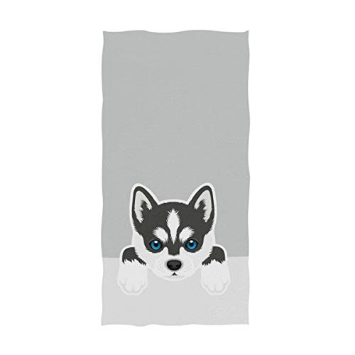 Naanle Cute Cartoon Siberian Husky Dog Print Soft Absorbent Guest Hand Towels for Bathroom, Hotel, Gym and Spa (16 x 30 Inches,Gray)