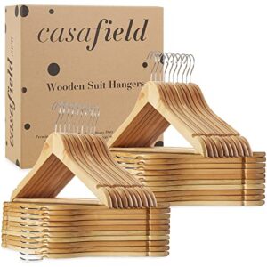 Casafield - 40 Natural Wooden Suit Hangers - Premium Lotus Wood with Notches & Chrome Swivel Hook for Dress Clothes, Coats, Jackets, Pants, Shirts, Skirts