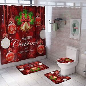 zhangwei shower curtains for bathroom, christmas shower curtain set for bathroom, winter holiday festival new year shower curtain sets with 12 hooks and non-slip rugs, bath mat, toilet lid cover