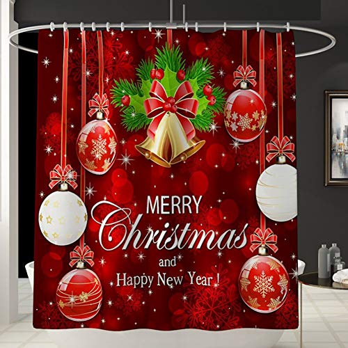 zhangwei Shower Curtains for Bathroom, Christmas Shower Curtain Set for Bathroom, Winter Holiday Festival New Year Shower Curtain Sets with 12 Hooks and Non-Slip Rugs, Bath Mat, Toilet Lid Cover