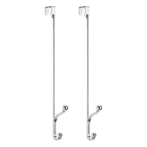 mDesign Long Easy Reach Metal Modern Over The Door Storage Organizer Rack - Hang Coats, Hoodies, Hats, Scarves, Purses, Leashes, Towels, Robes, Clothing - 17" Tall, 2 Hooks - 2 Pack - Chrome