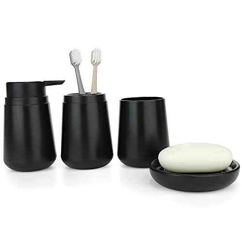 IMAVO Bathroom Accessories Set,Soap Lotion Dispenser,Soap Dish,Toothbrush Holder,Toothbrush Cup Tumbler,Gift Set Bathroom Accessories Sets Complete,4 Piece Black