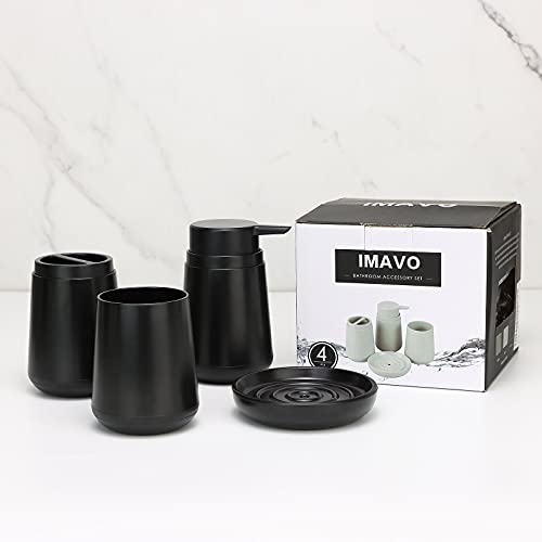 IMAVO Bathroom Accessories Set,Soap Lotion Dispenser,Soap Dish,Toothbrush Holder,Toothbrush Cup Tumbler,Gift Set Bathroom Accessories Sets Complete,4 Piece Black