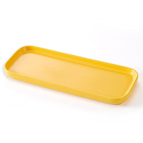 Ceramic Bathroom Tray,Kitchen Sink Organizer Tray,Cosmetics Holder,Vanity Trays,Candle Tray,Dessert Plate,Simple Style Rectangle Tray for Dessert Fruit Jewelry Perfume Soap Succulents Plant (Yellow)