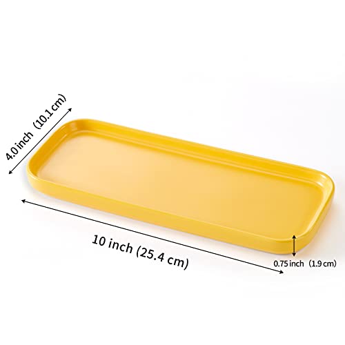 Ceramic Bathroom Tray,Kitchen Sink Organizer Tray,Cosmetics Holder,Vanity Trays,Candle Tray,Dessert Plate,Simple Style Rectangle Tray for Dessert Fruit Jewelry Perfume Soap Succulents Plant (Yellow)