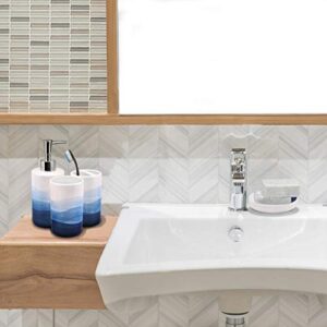 4 Piece Painted Ceramic Bathroom Accessory Set, Includes Soap Dispenser Pump, Toothbrush Holder, Tumbler, Soap Dish Sanitary, Ideas Home Gift for Ware Home Decor Bath(Blue)