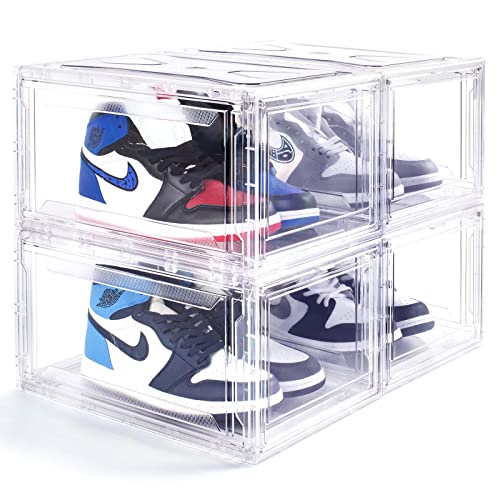 TABINBOX Clear Plastic Shoe Boxes, Stackable Shoe Cases, Clear Sneaker Storage Organizer(4 Pack)