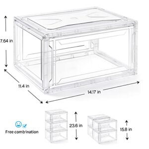 TABINBOX Clear Plastic Shoe Boxes, Stackable Shoe Cases, Clear Sneaker Storage Organizer(4 Pack)