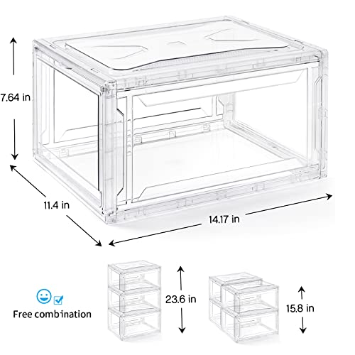 TABINBOX Clear Plastic Shoe Boxes, Stackable Shoe Cases, Clear Sneaker Storage Organizer(4 Pack)