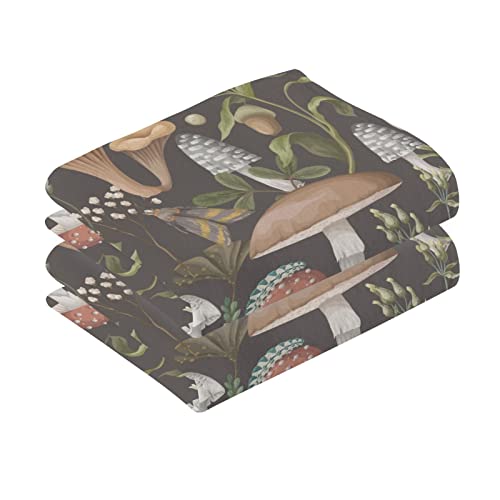 Kigai Mushroom Cotton Hand Towel Set of 2, Highly Absorbent Soft Fingertip Towels for Bathroom Kitchen Hotel Gym Spa, 16 x 28 Inch