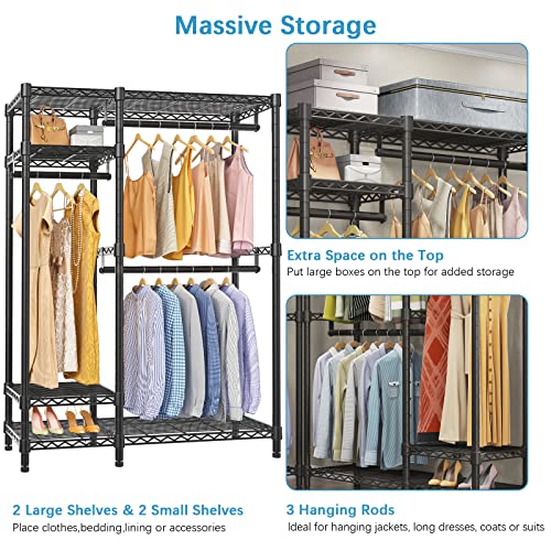 VIPEK V2C Wire Garment Rack Covered Clothes Rack with 3 Hanging Rods, Black Metal Clothing Rack with Black Oxford Fabric Cover Cover, Portable Closet Rack Free Standing Closet Wardrobe, Max Load 600LBS