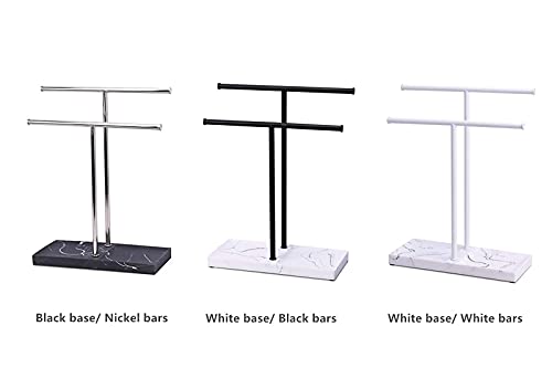 LKKL Hand Towel Holder - Countertop Towel Stand Free Standing - Bathroom Hand Towel Rack Stand Countertop Hand Towel Holder Double T Drying Rack with Soap Tray Resin Base(White)