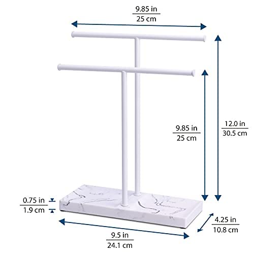 LKKL Hand Towel Holder - Countertop Towel Stand Free Standing - Bathroom Hand Towel Rack Stand Countertop Hand Towel Holder Double T Drying Rack with Soap Tray Resin Base(White)