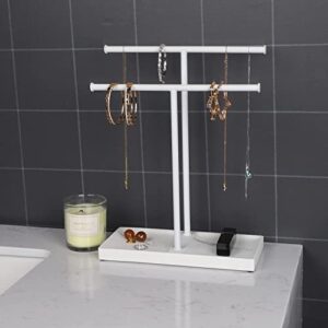 LKKL Hand Towel Holder - Countertop Towel Stand Free Standing - Bathroom Hand Towel Rack Stand Countertop Hand Towel Holder Double T Drying Rack with Soap Tray Resin Base(White)