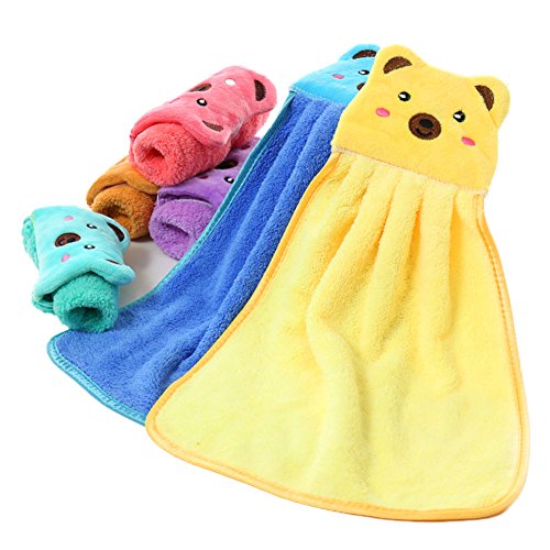 RMay Store HOTUMN Hanging Towel Washcloth Cartoon Cute Animal Kids Microfiber Hanging Hand Towels Absorbent Towel for Kitchen Bathroom Color Random 2pcs