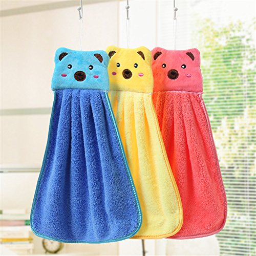 RMay Store HOTUMN Hanging Towel Washcloth Cartoon Cute Animal Kids Microfiber Hanging Hand Towels Absorbent Towel for Kitchen Bathroom Color Random 2pcs