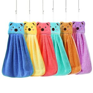 RMay Store HOTUMN Hanging Towel Washcloth Cartoon Cute Animal Kids Microfiber Hanging Hand Towels Absorbent Towel for Kitchen Bathroom Color Random 2pcs