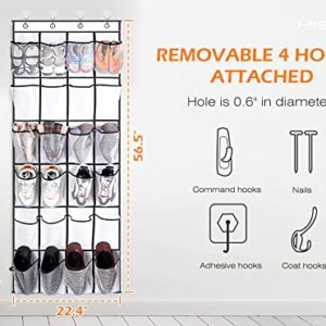 MISSLO Over The Door Shoe Organizer 24 Large Mesh Pockets, White