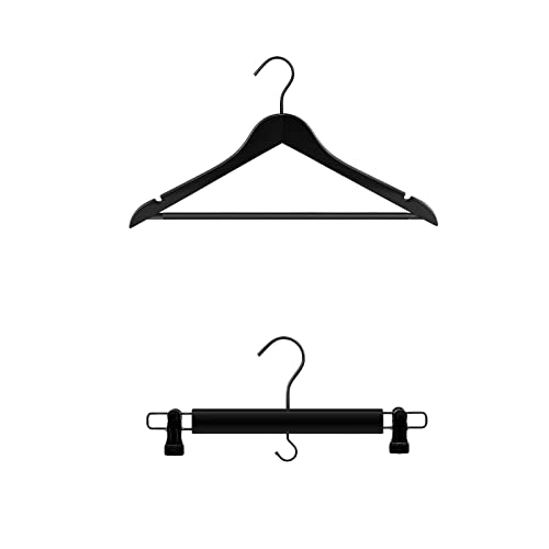 Perfecasa True Black Wooden Hanger Bundle: 30-Piece Set for Skirts, Slacks & Fine Clothes