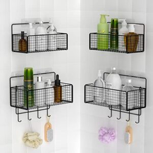 mxxkms 4-pack shower caddy, large capacity shower shelves adhesive shower organizer no drilling，rustproof bathroom shower shelf with 8 hooks，shower shelf for inside shower,，kitchen，dormitory， black